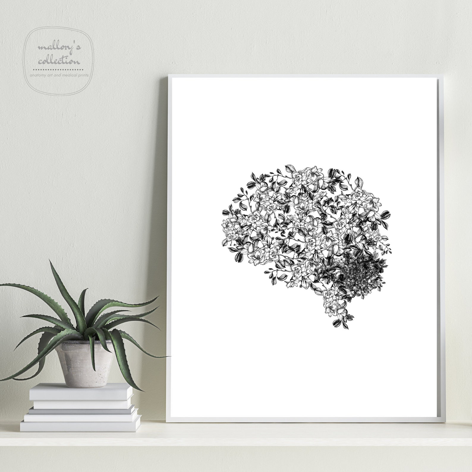Brain Wall Art / Anatomy of Brain / Brain With Flowers / | Etsy