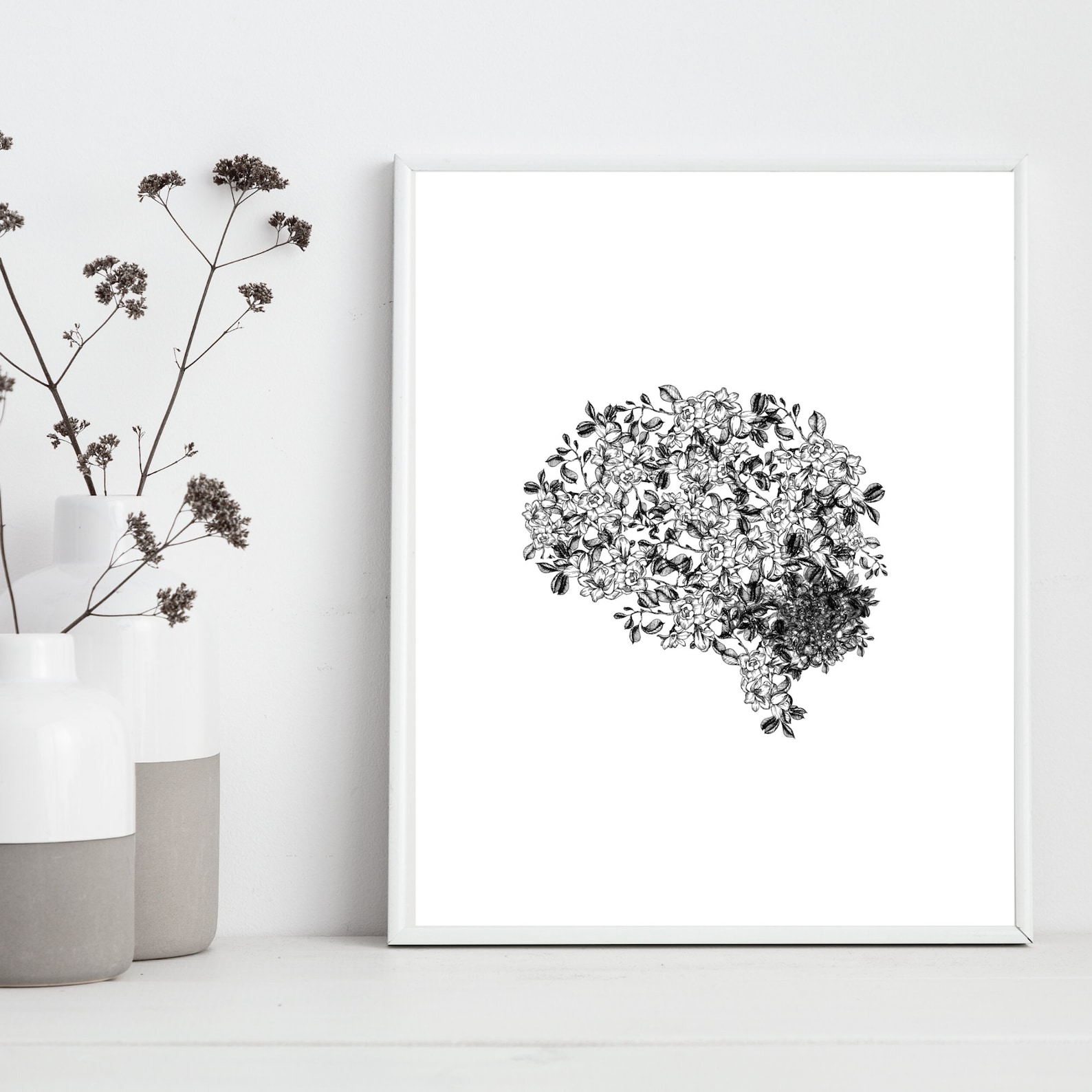 Brain Wall Art / Anatomy of Brain / Brain With Flowers / - Etsy