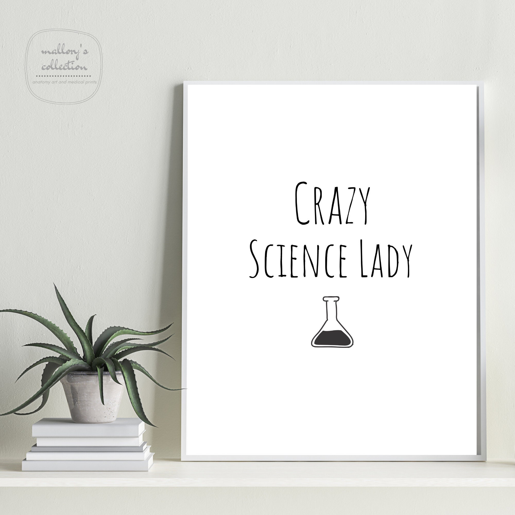 Crazy Science Lady Wall Art / Funny Science Photo / Minimalist Art ...