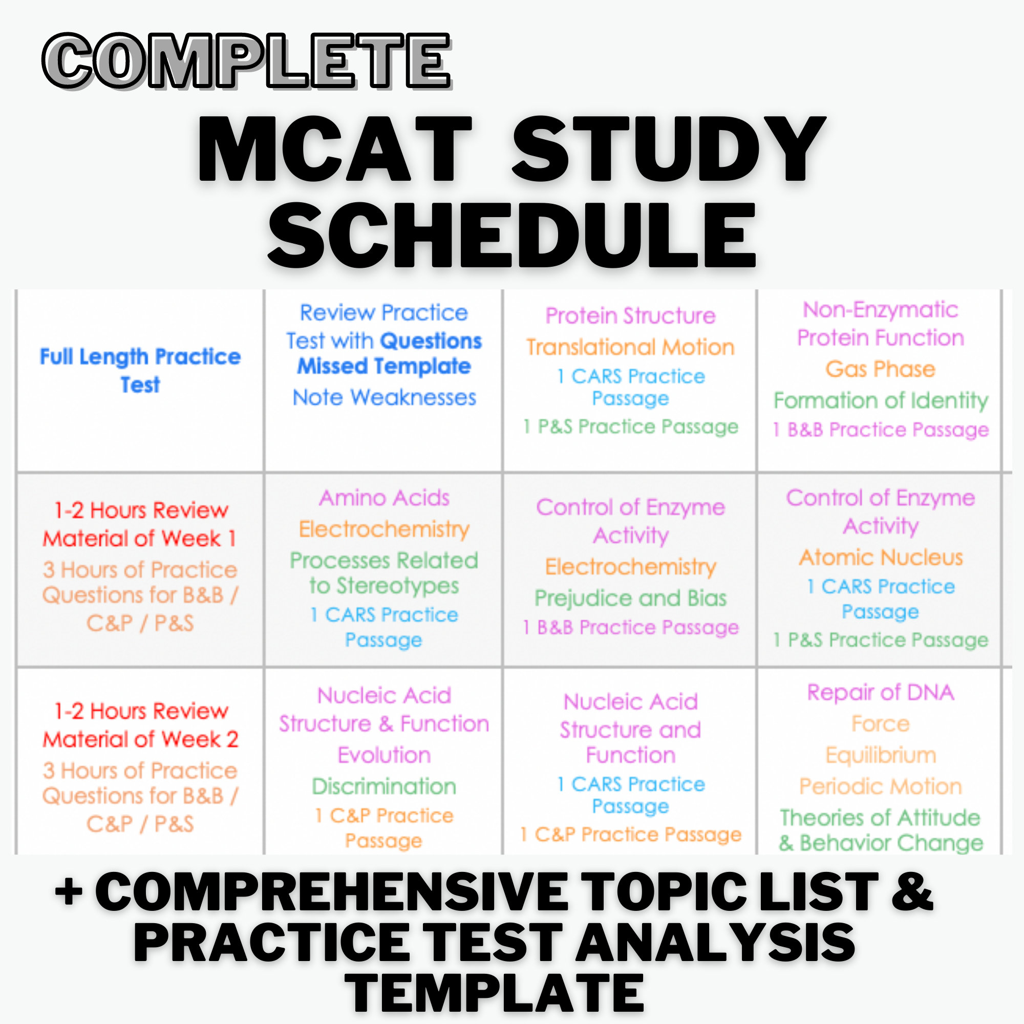MCAT Study Schedule PDF / MCAT Schedule / Mcat Prep / Mcat Planner ...
