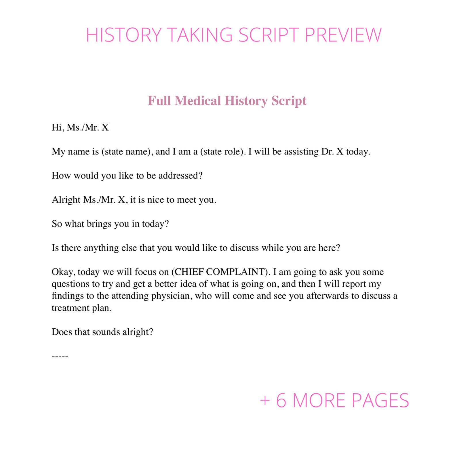 Medical History Taking PDF Study Guide / Medical History Template ...