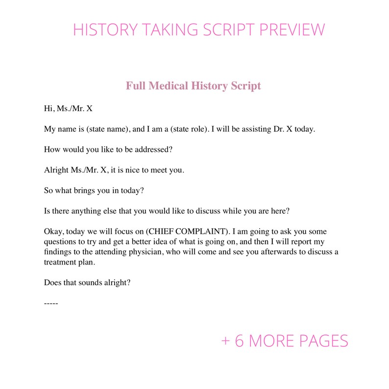 Medical History Taking PDF Study Guide / Medical History - Etsy