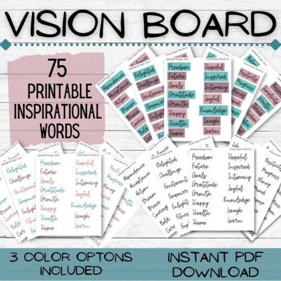 Vision Board Printable Inspirational Words 75 Vision Board | Etsy