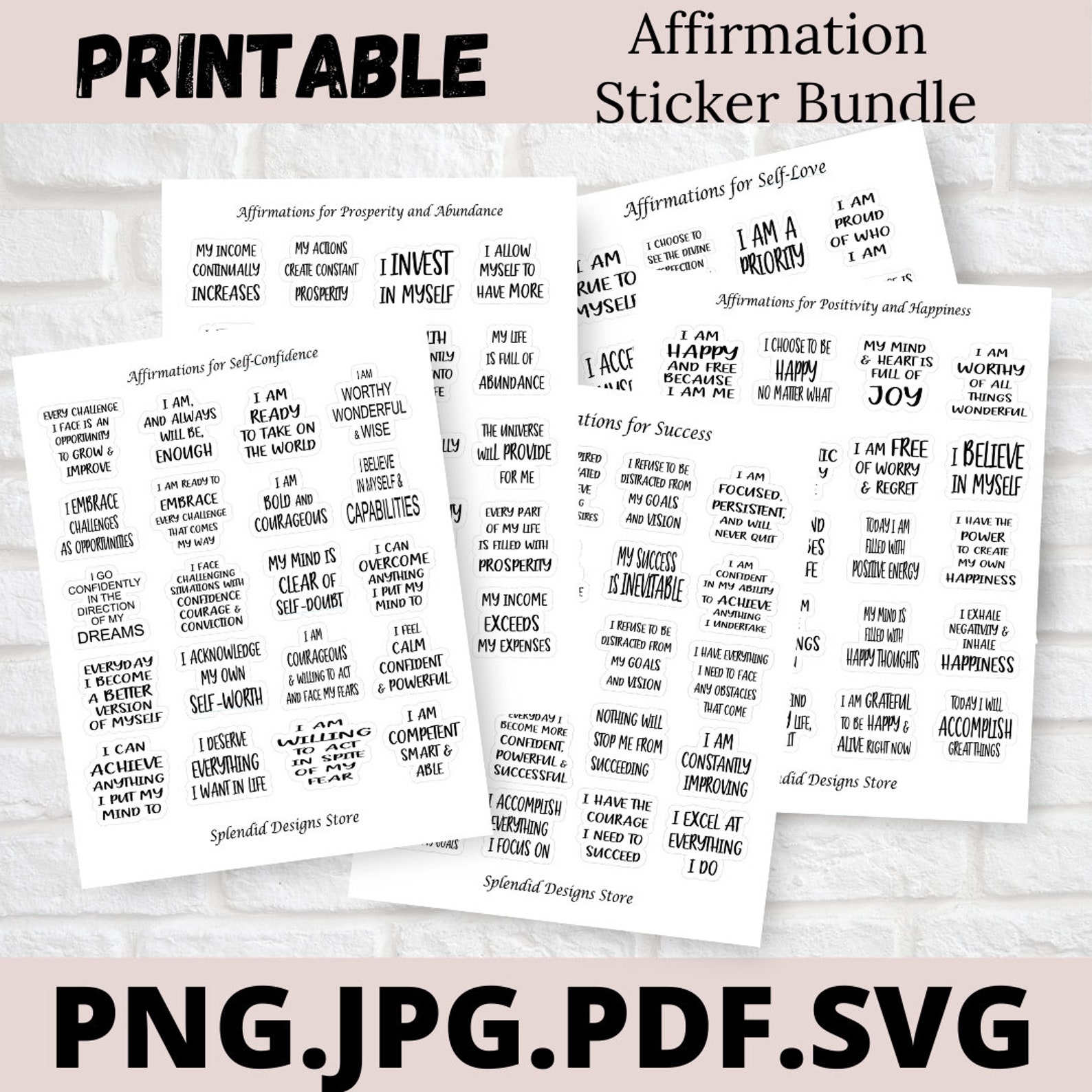 Positive Affirmation Sticker Bundle 100 Motivational Sticker - Etsy