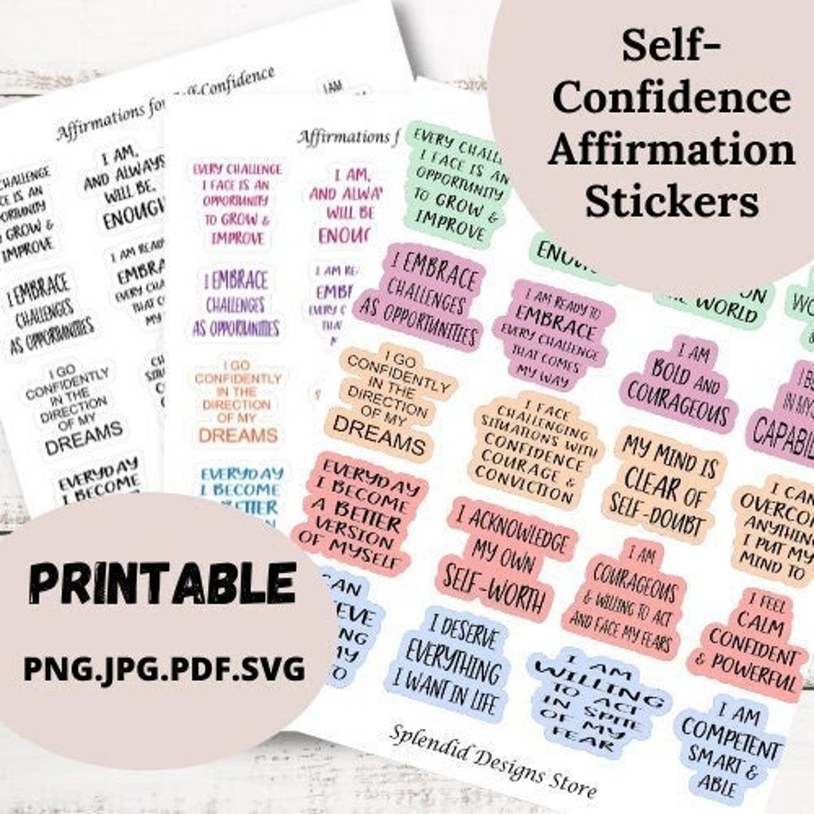 Affirmations for Self-confidence, Affirmation Stickers, Instant ...