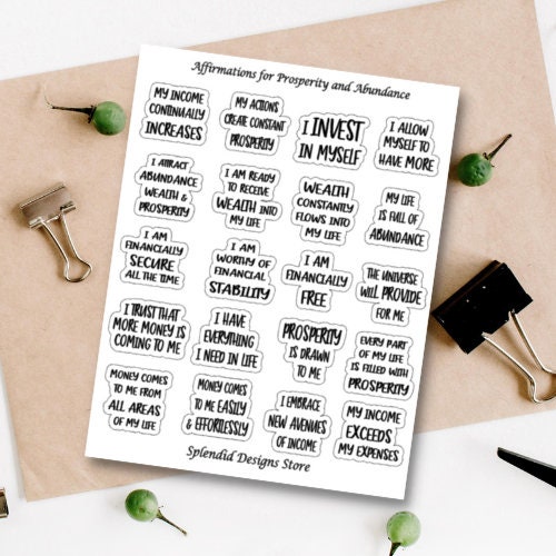 Affirmations for Prosperity and Abundance, Wealth Affirmation Stickers ...