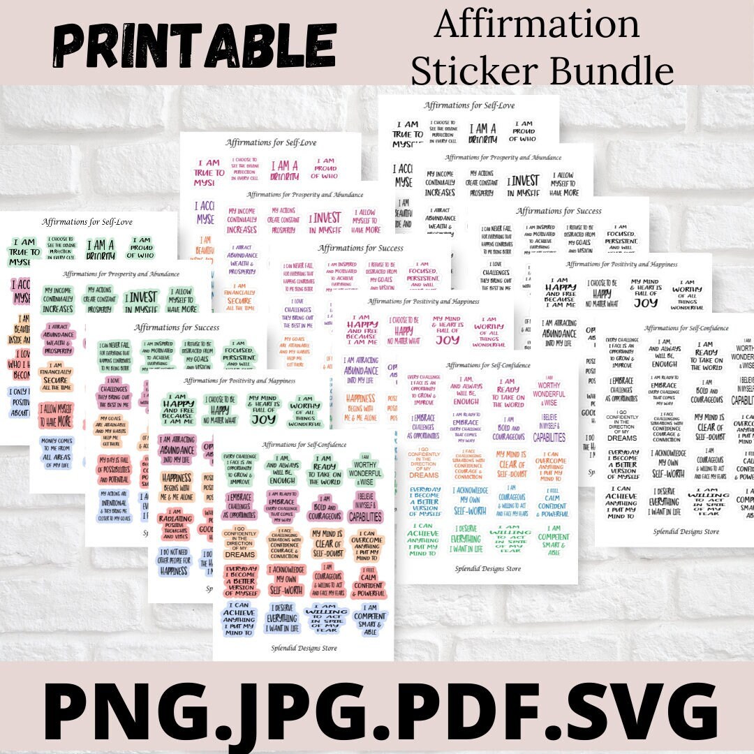 Positive Affirmation Sticker Bundle, 100 Motivational Sticker Quotes ...