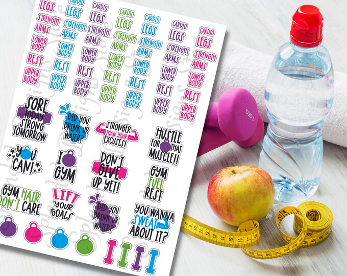 Gym and Workout Day Planner Printable Stickers. Fitness Digital Sticker ...