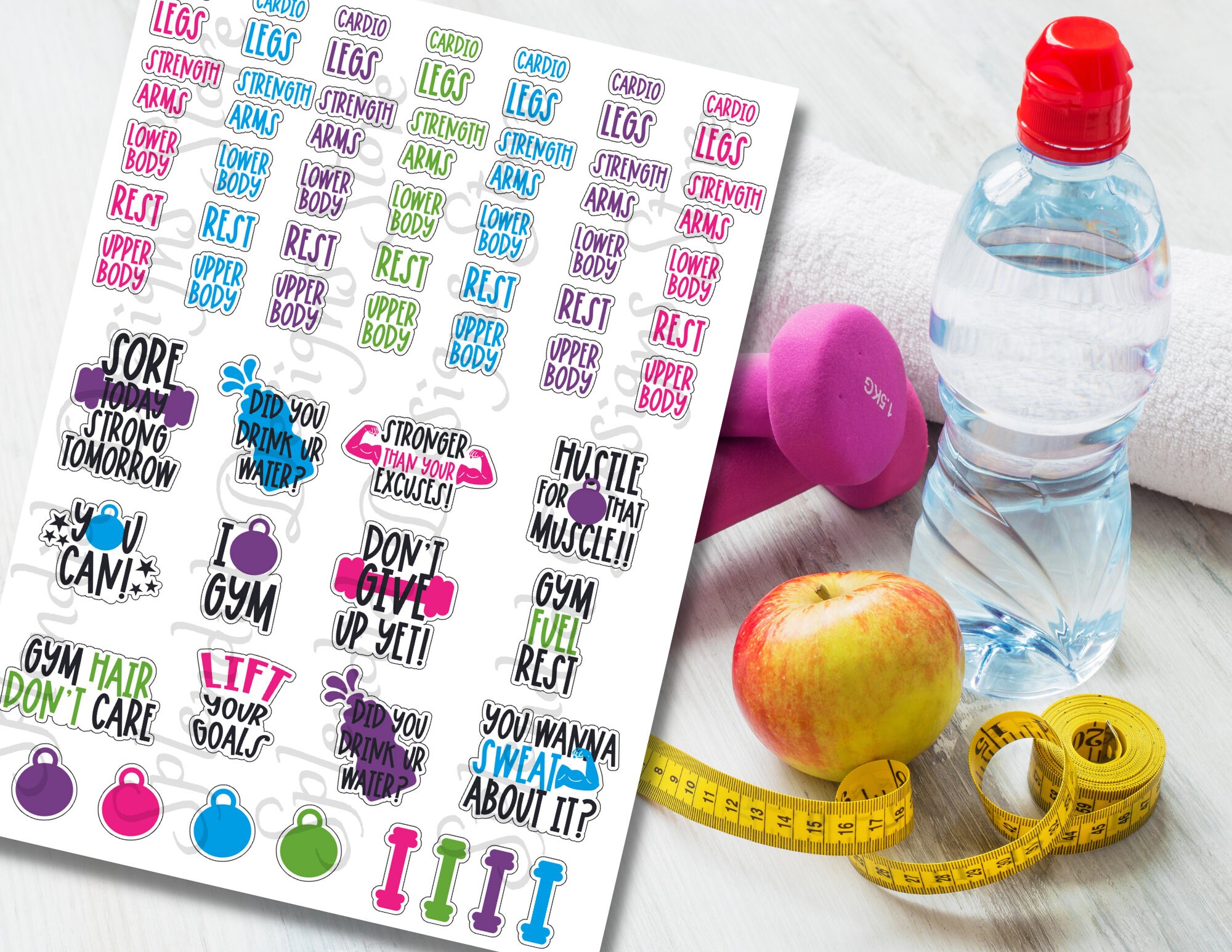 Printable Fitness Planner Stickers Printable Gym Stickers - Etsy