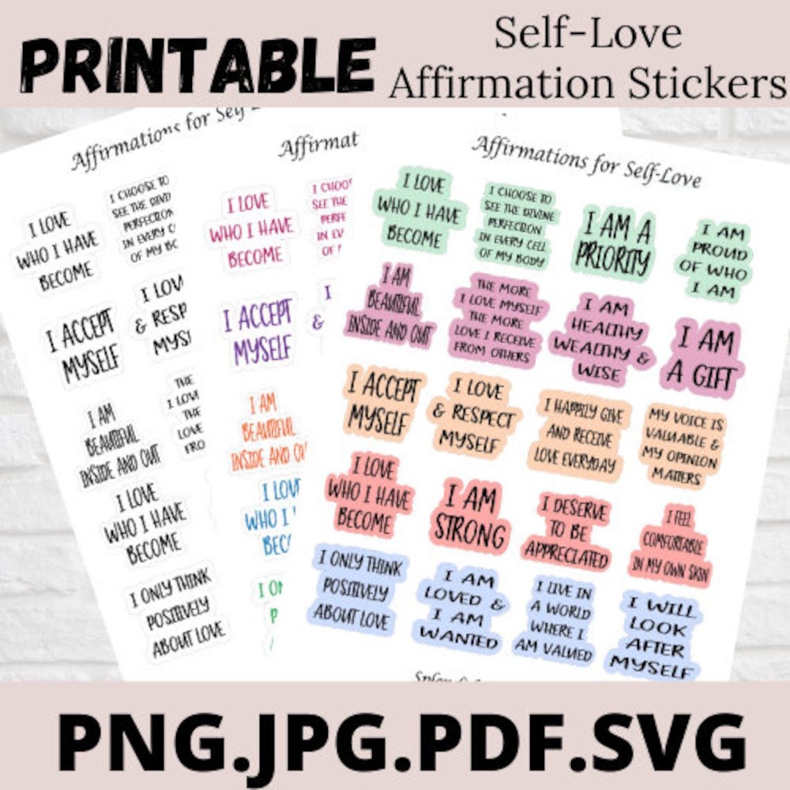 Positive Affirmation Sticker Bundle 100 Affirmations | Etsy