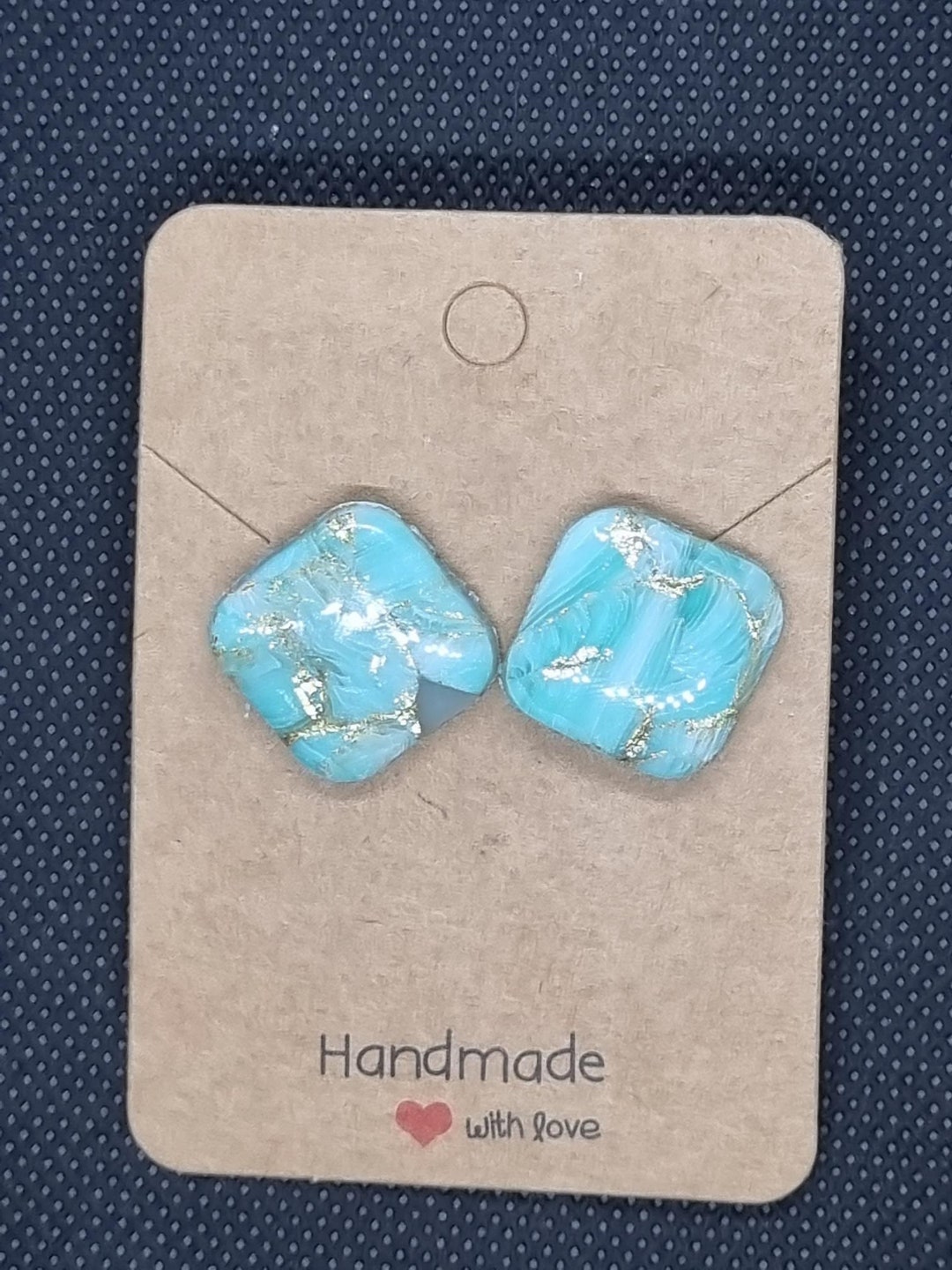 Polymer Clay Square Earrings in Jade Green, Translucent White and Gold ...