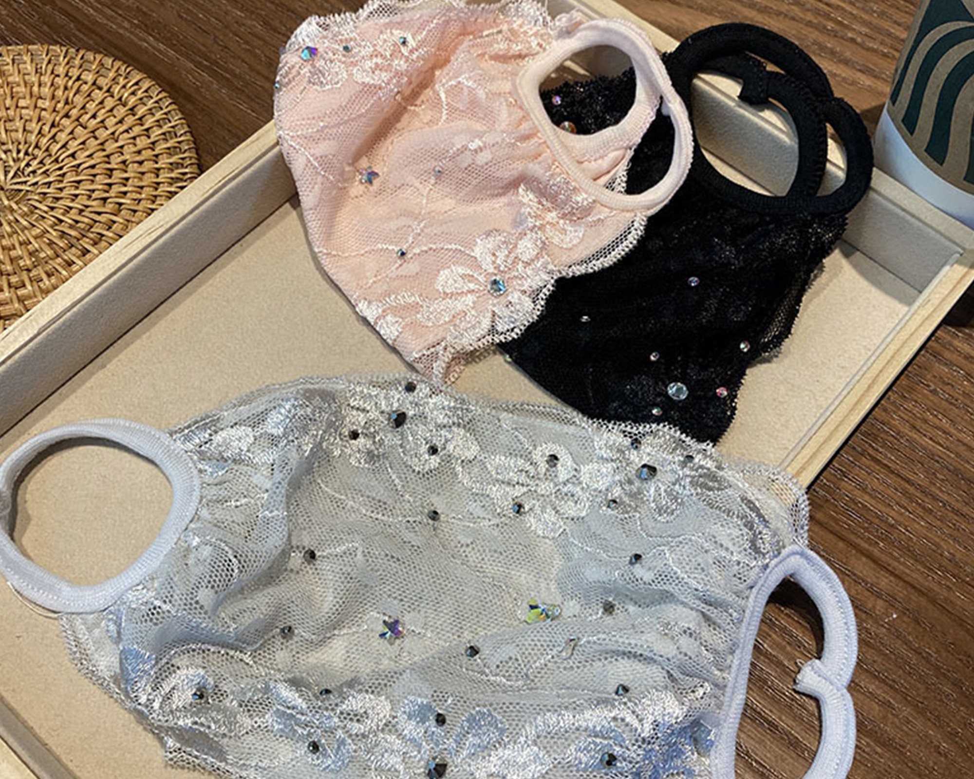 Bling Rhinestone Mask, Lace Face Mask, Washable, Reusable, Black Bling ...