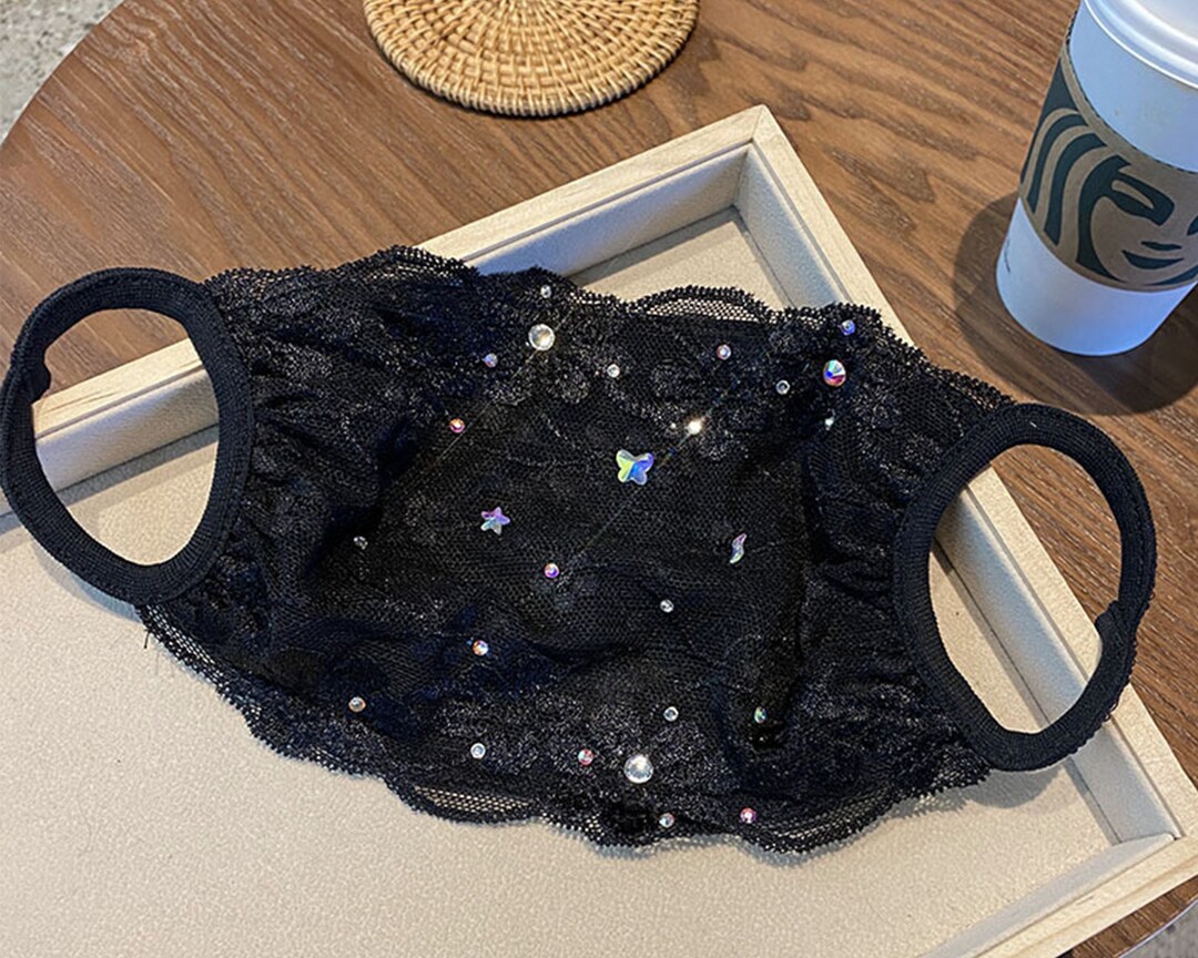 Bling Rhinestone Mask, Lace Face Mask, Washable, Reusable, Black Bling ...
