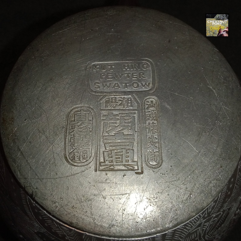 Antique Kut Hing Swatow Pewter Teapot - Dragon and Birds Engraved on ...