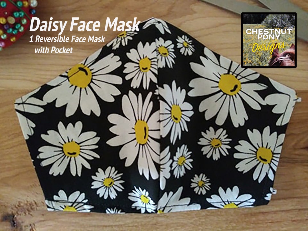 Daisy Face Mask - Handmade, Reversible With Nose Wire & Filter Pocket ...