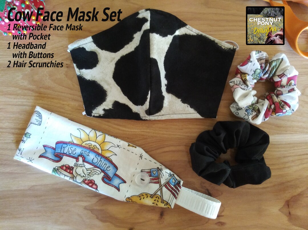 Cow Mask Set - Matching Farm Themed Set Includes Mask, Headband With ...