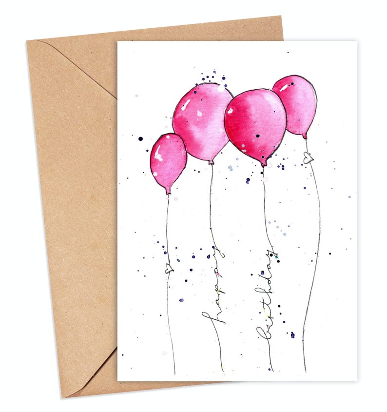 Watercolor Birthday Card Happy Birthday Balloons | Etsy