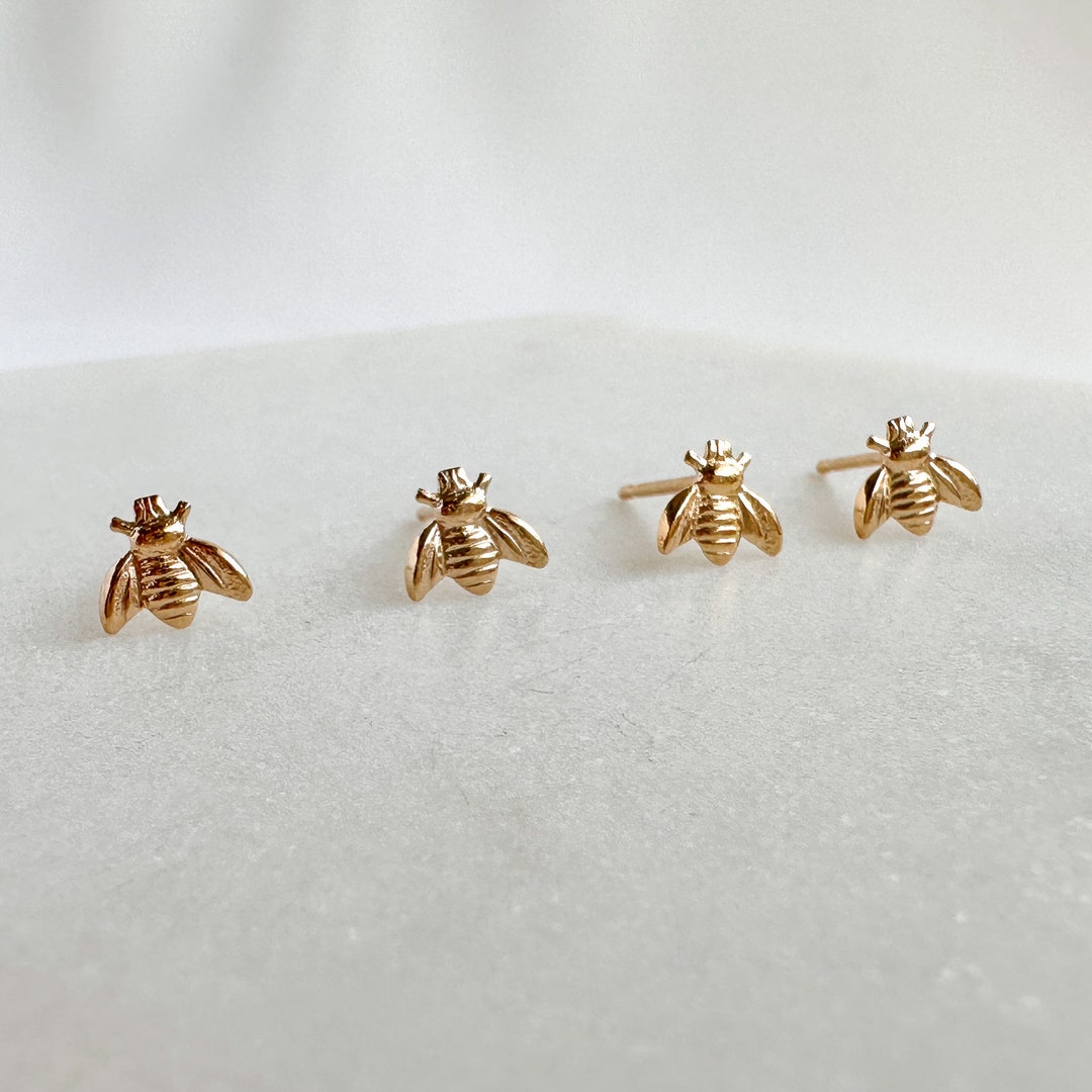 Dainty Honey Bee Stud Earrings 14k Gold Filled Minimalist Nature Jewelry Dainty Bumblebee ...