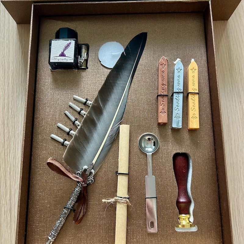 Feather Pen and Ink Set - Etsy