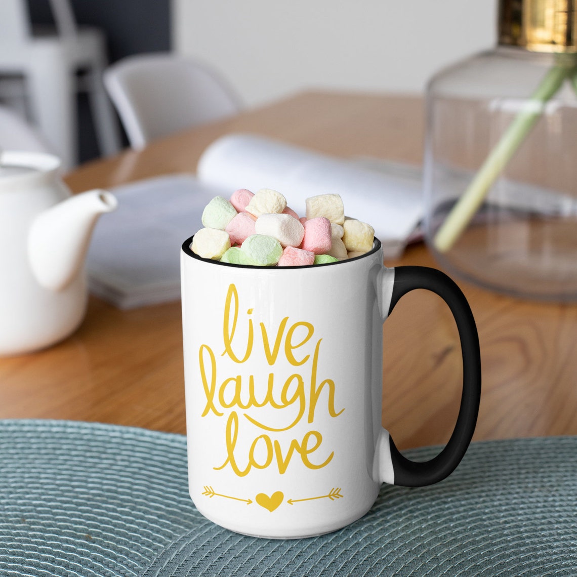 Live Laugh Love Coffee Mug 15 Oz Beautiful Two-tone Color | Etsy