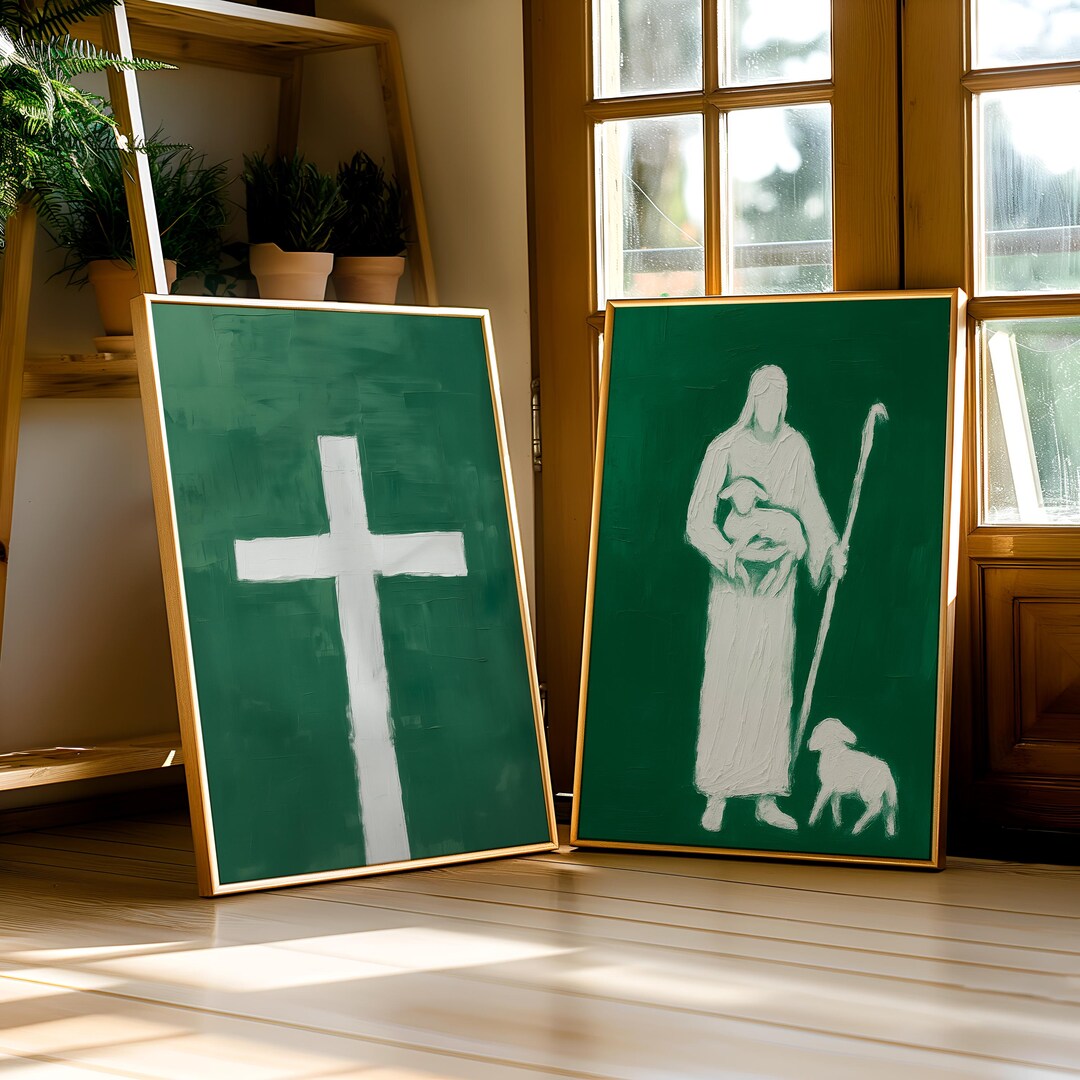 Sage Green Christian Art Print Set: Jesus Leaves the 99 (digital ...