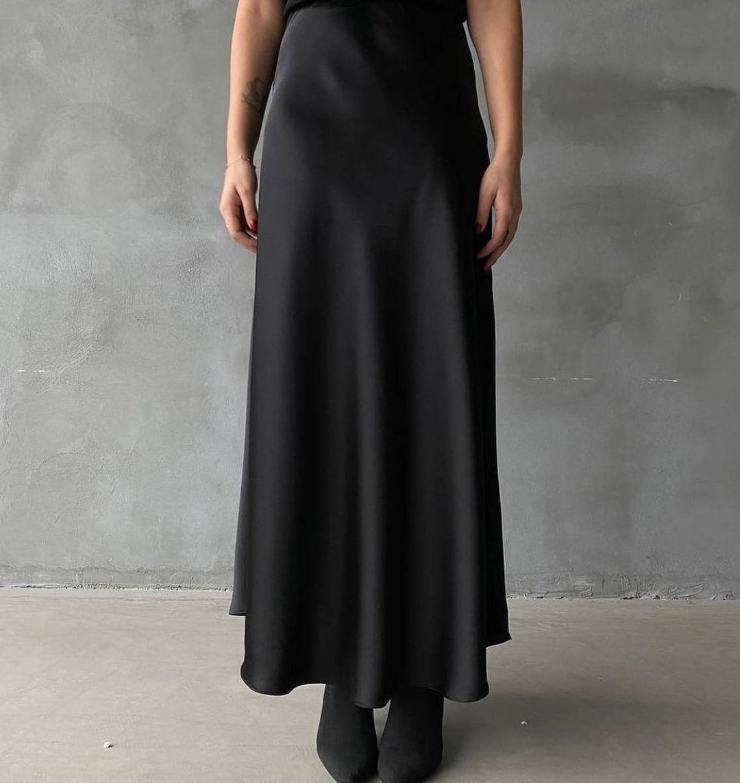 Black Silk Maxi Skirt for Women, 100% Silk Skirt, Long Silk Satin Skirt ...