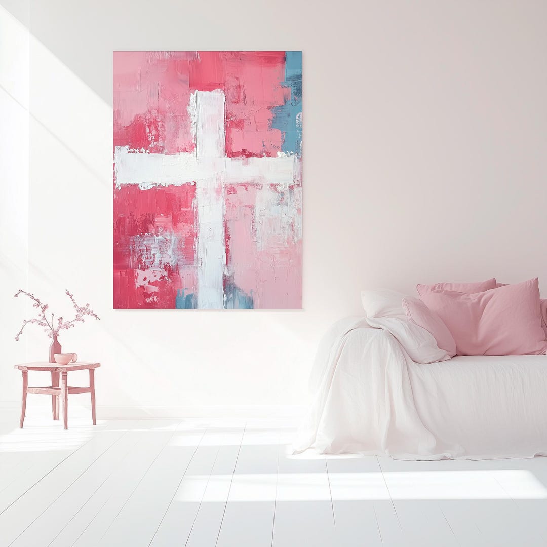 Modern Christian Wall Art for Teens Light Pink Cross Girly Wall Art ...