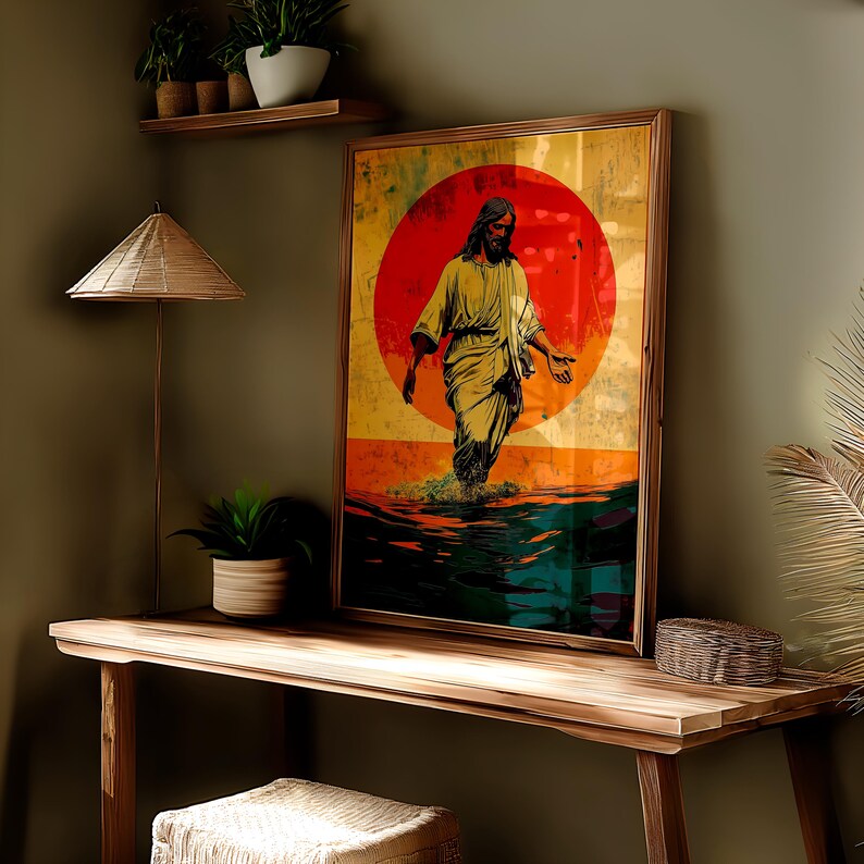 Jesus Christ Retro Poster: Walking on Water, Christian Home Decor ...