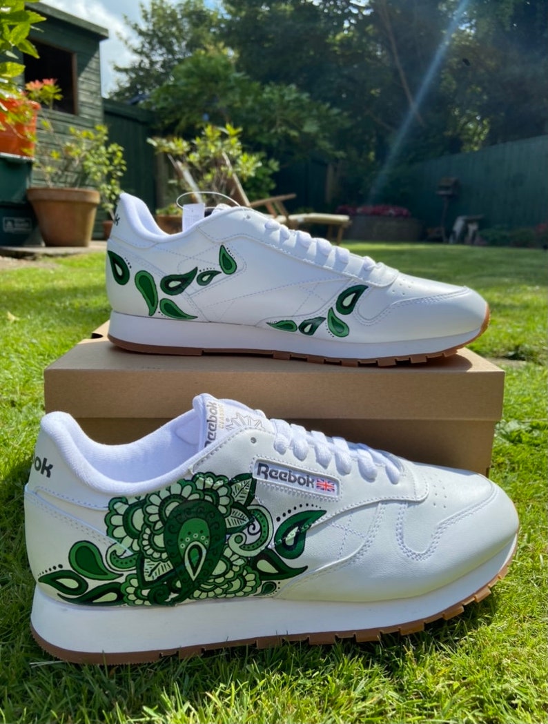 Custom White Classic Reebok Leather Trainers - Etsy