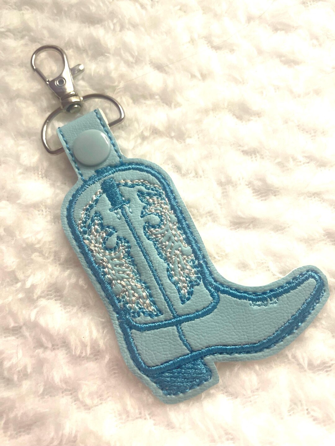 Blue Embroidered Cowboy Boot Keyring Keychain Bag Tag - Etsy UK