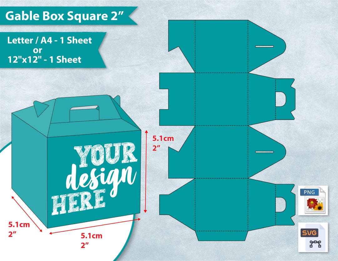 2" Square Gable Box Template, 2 Inch Gable Gift Box Template, Party Favor Box, SVG Forcricut ...
