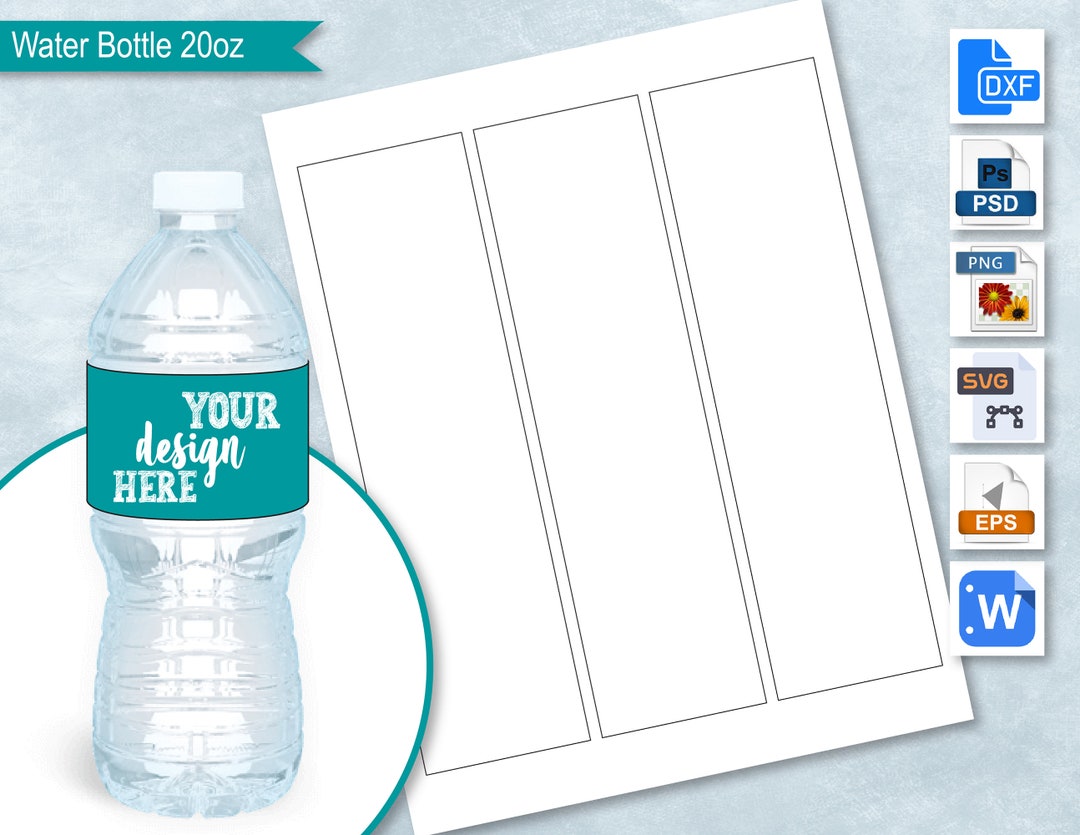 Water Bottle 591 Ml 20 Oz Blank Wrapper Template, Water Bottle Label ...