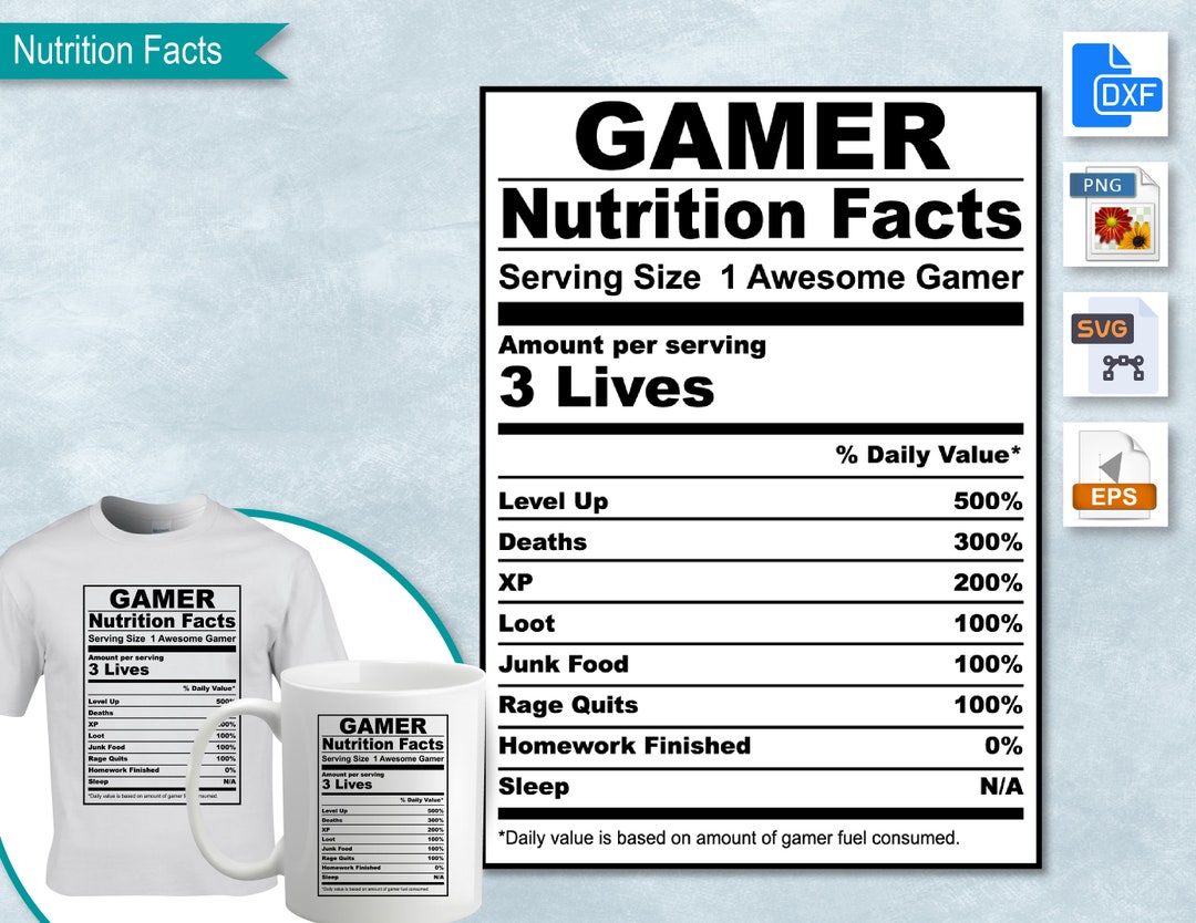 Gamer Nutrition Facts, SVG Nutritional Fact Label Template, Printable ...