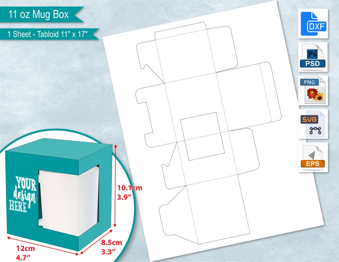 11oz Mug Box With Window Template, 11x17 Size Sheet, Mug Gift Display ...