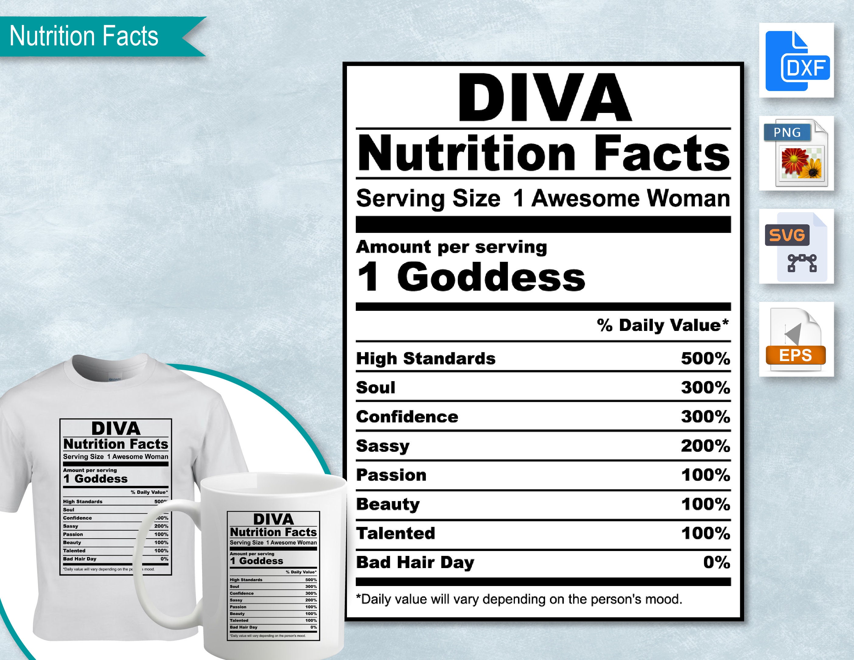 Diva Nutrition Facts, SVG Nutritional Fact Label Template, Printable ...