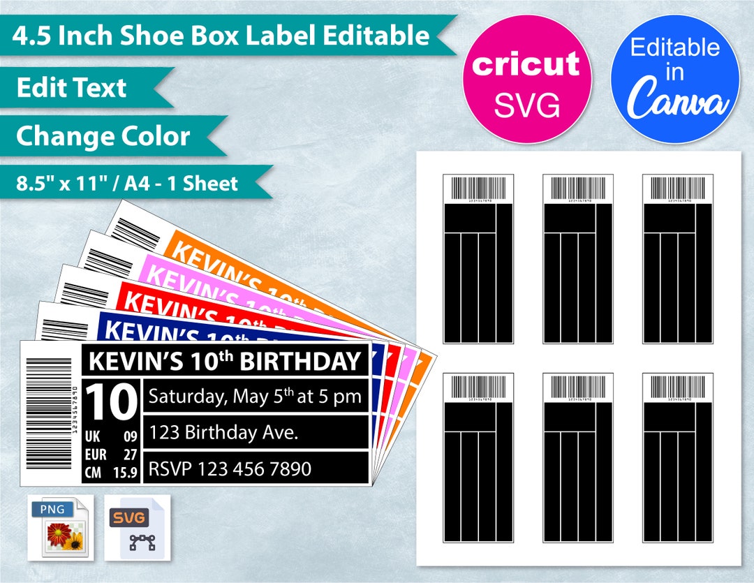 4.5 Inch Blank Shoe Box Label Template, Editable Color & Text, 4.5 ...
