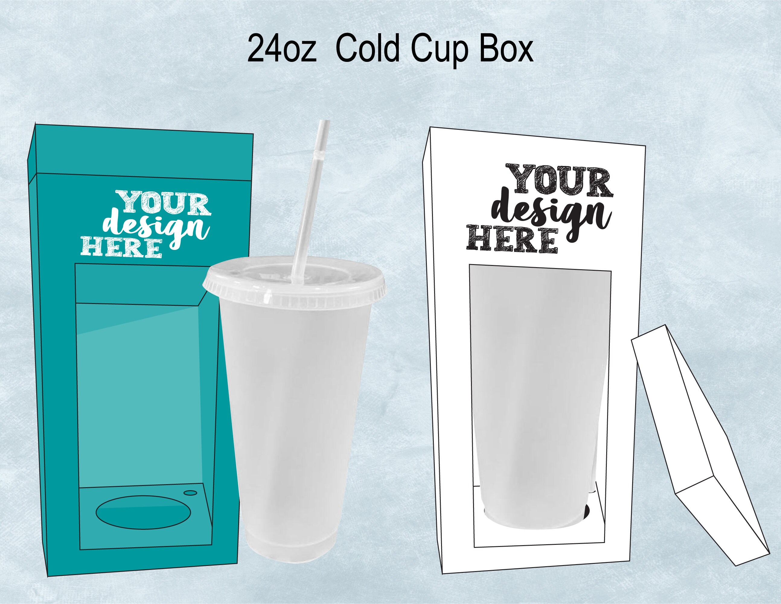 24oz Cold Cup Gift Box With Window and Lid Template - Etsy