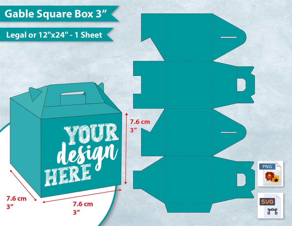 3" Square Gable Box Template, 3 Inch Gable Gift Box Template, Party ...