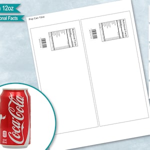 Pop Drink Can 12oz 355ml Label Template with Nutritional | Etsy