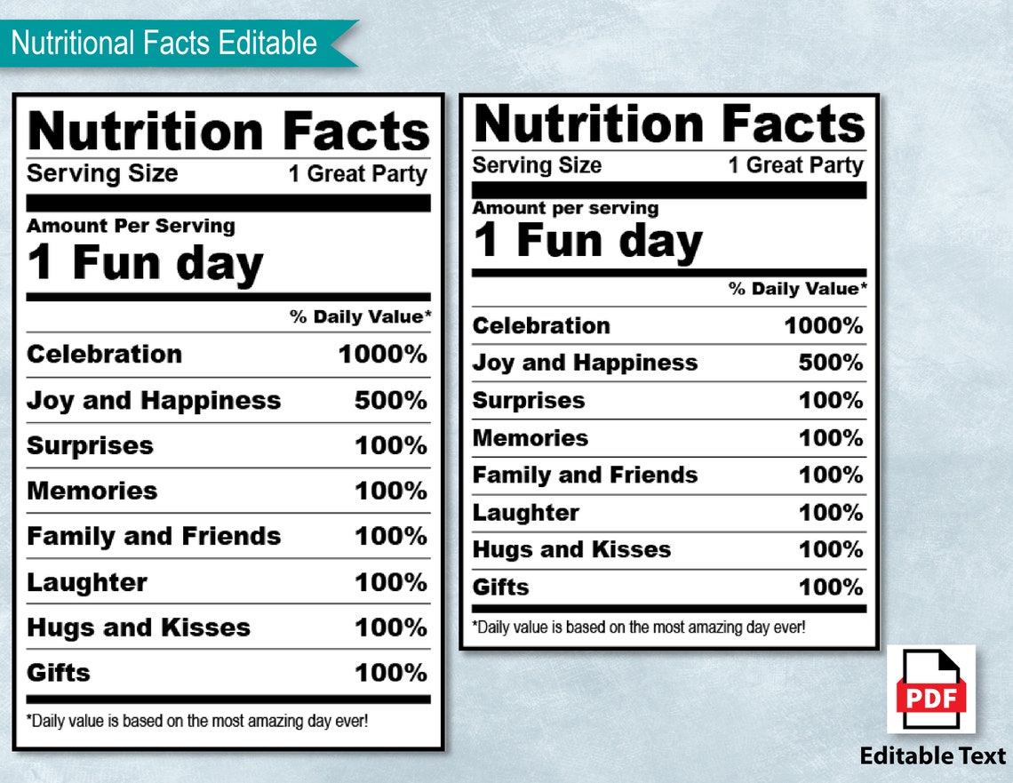 Editable Nutrition Facts Blank Fillable Nutritional Fact | Etsy