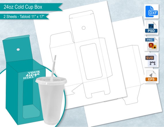 24oz Cold Cup Gift Box With Window Template 11x17 - Etsy