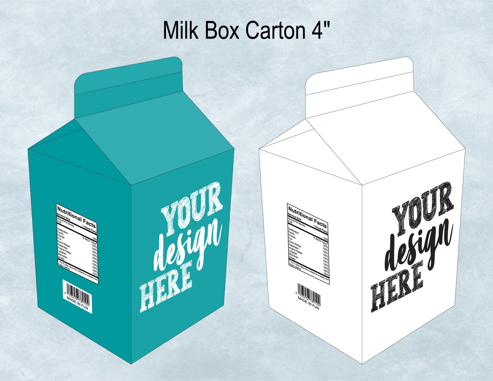 4 Milk Carton Gift Box Template With Nutritional Fact - Etsy