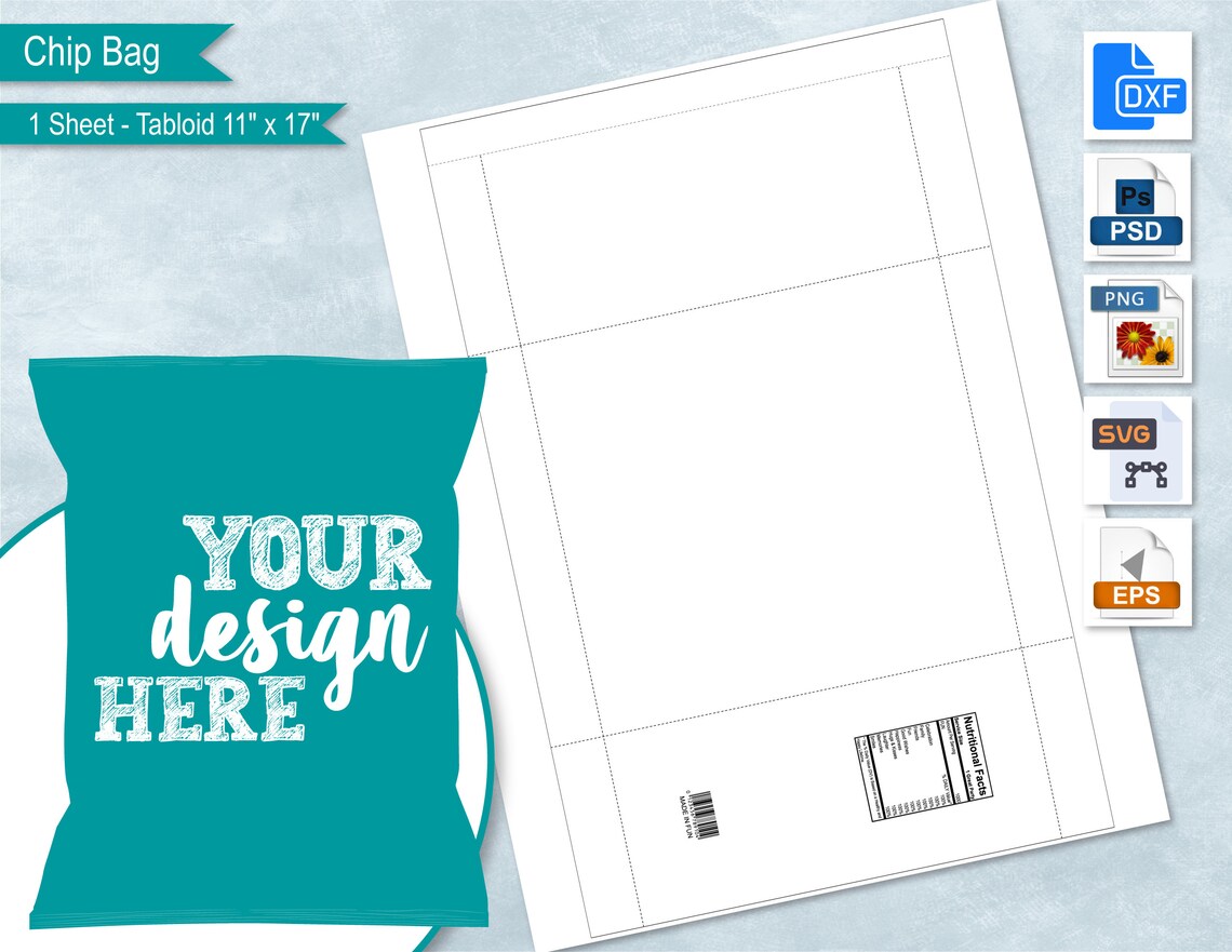 Chip Bag Template on 11" X 17" Sheet With Nutritional Facts, Chip Bag ...