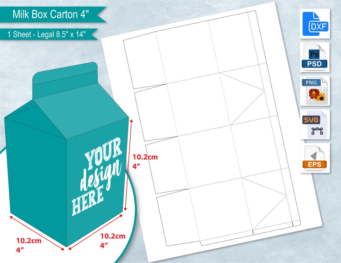 4 Milk Carton Gift Box Template 8.5x14 - Etsy