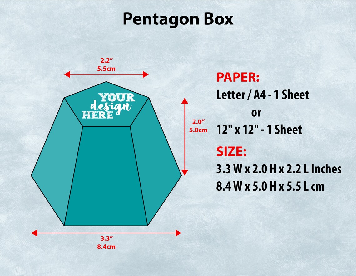 Pentagon Gift Box, 8.5"x11" Sheetprintable, Pentagon Favor Box, Party ...