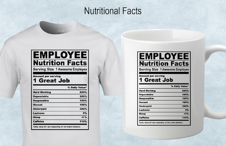 Employee Nutrition Facts, Staff SVG Nutritional Fact Label Template ...