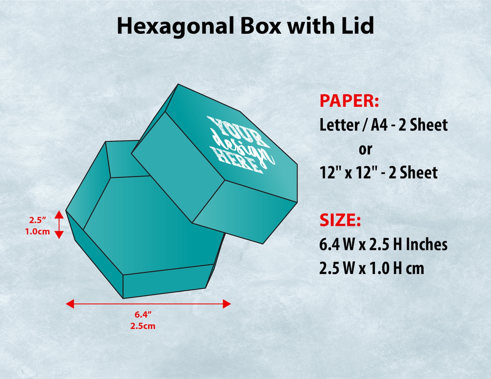 Hexagonal Gift Box With Lid Template 8.5"x11" Sheet Printable, Hexagon ...