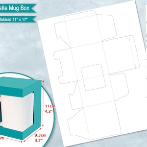 12oz Latte Mug Box With Window Template, 11"x17" Size Sheet, Mug Gift ...