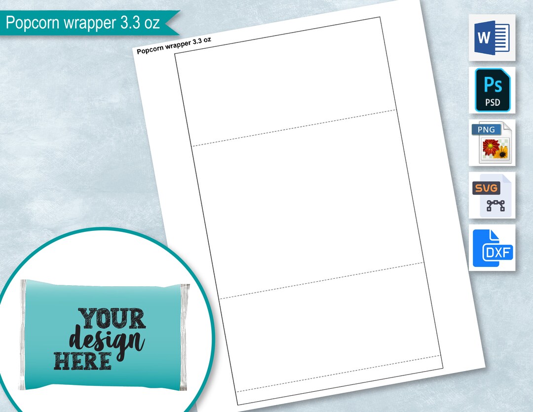 Microwave Popcorn 3.3 Oz Wrapper Template, Popcorn 93 G Sticker Label ...