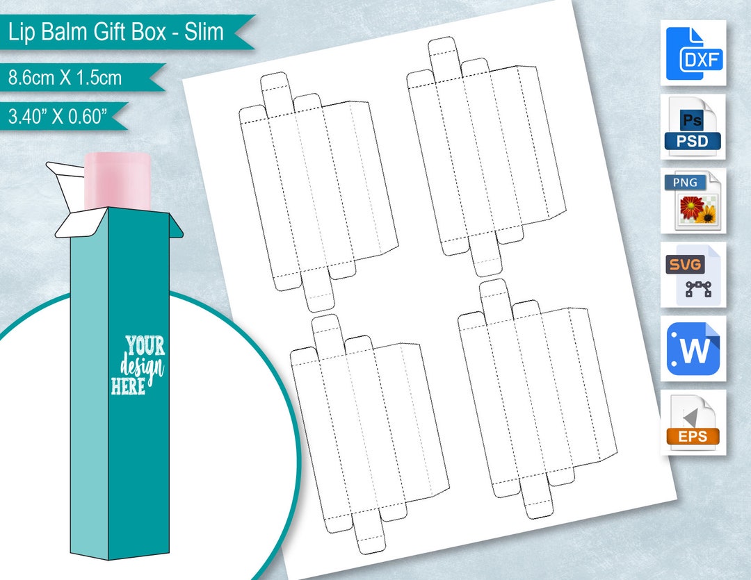 Slim Lip Balm Gift Box Blank Template, Lipbalm Foldable Box Template ...